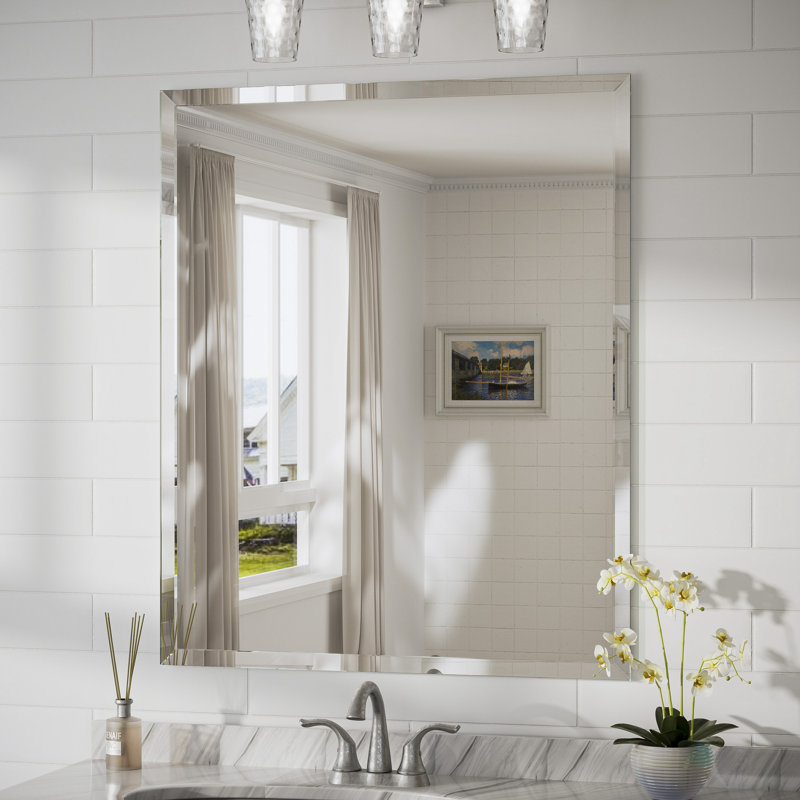 Ebern Designs Janica Rectangular Beveled Frameless Bathroom Vanity Mirror Decorative Wall Accent ...